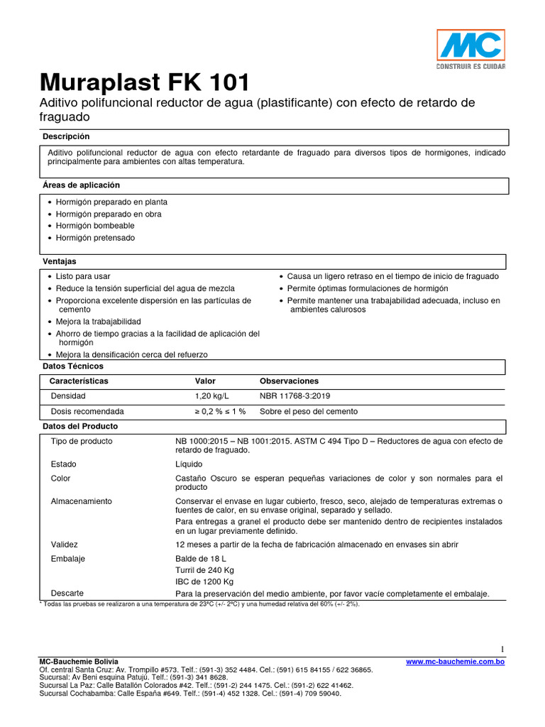 Muraplast FK 101 | PDF | Hormigón | Cemento