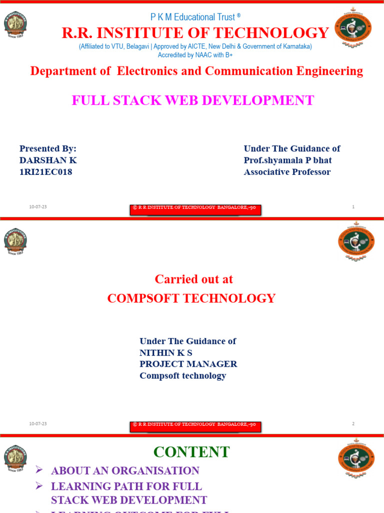 R.R. Institute of Technology: Full Stack Web Development | PDF | Web Development | World Wide Web