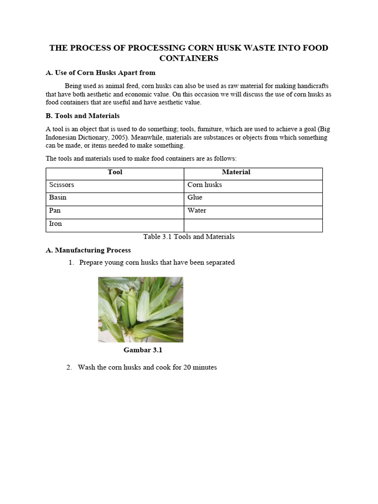 THE PROCESS OF PROCESSING CORN HUSK WASTE INTO FOOD CONTAINERS | PDF ...