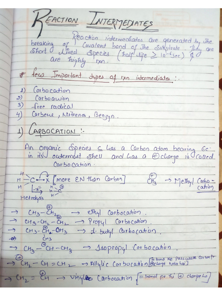 reaction intermediate ( carbocation) | PDF