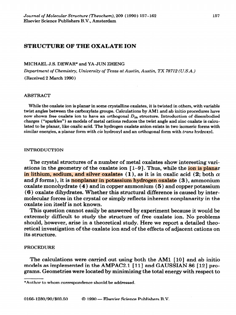 Structure of Oxalate Ion | PDF | Ion | Isomer
