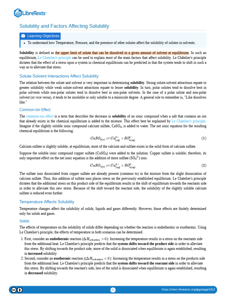 Solubility and Factors Affecting Solubility | PDF | Solubility ...