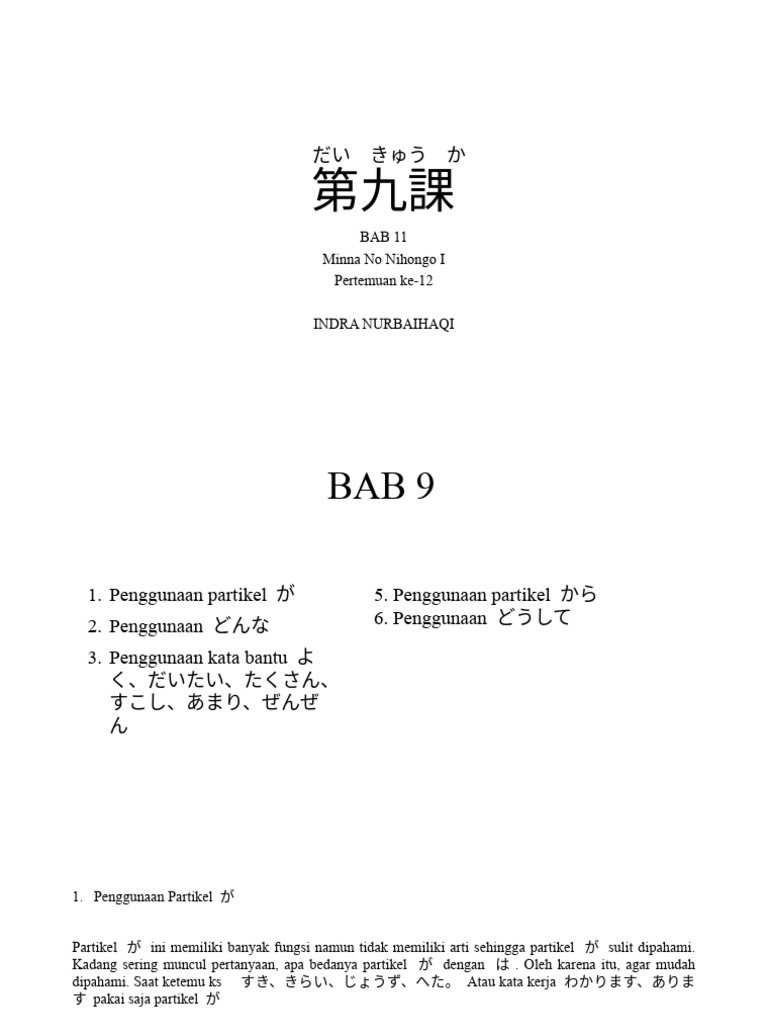 Bab 9 Minna No Nihongo | PDF