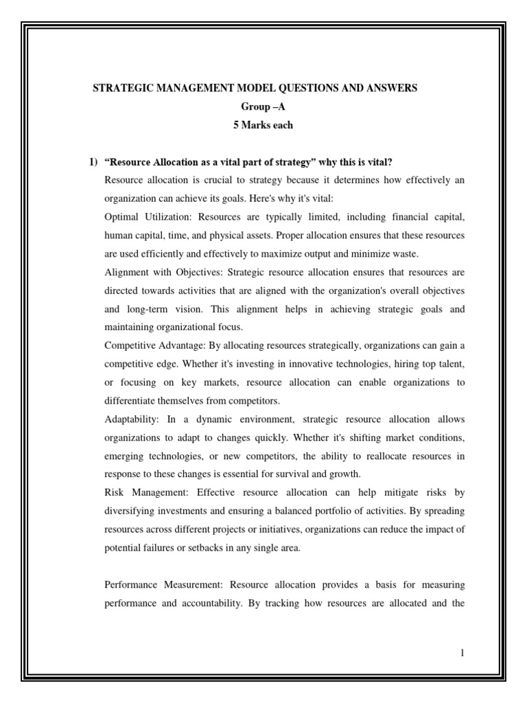 Strategic Management Model Questions and Answers 2024 | PDF | Strategic ...