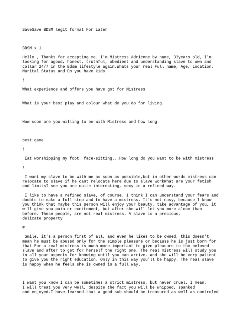 BDSM format ?? | PDF | Disciplines | Bondage (Bdsm)