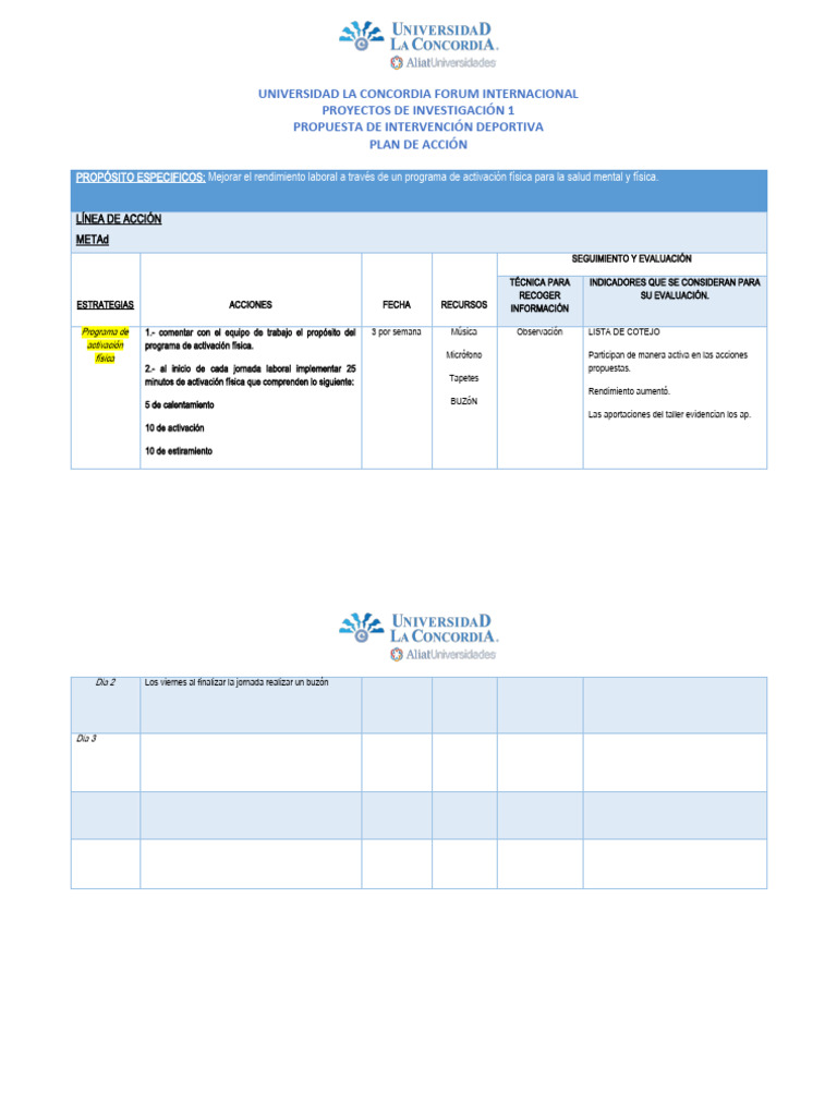 Formato Plan De Acción Pdf