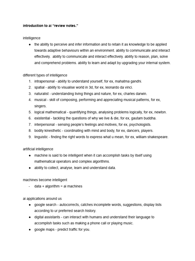 Ai Unit 1 Notes | PDF | Artificial Intelligence | Intelligence (AI ...