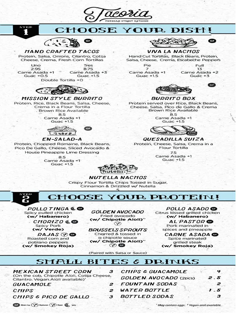 Tacoria Menu | PDF | Burrito | Mexican Cuisine