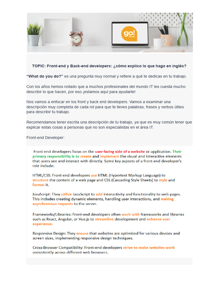 Front-End y Back-End Developers - ¿Cómo Explico Lo Que Hago en Inglés ...