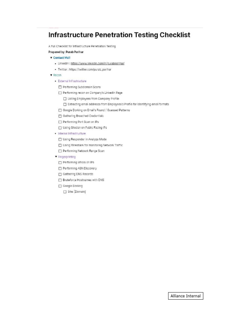 Infra Pentest Checklist | PDF