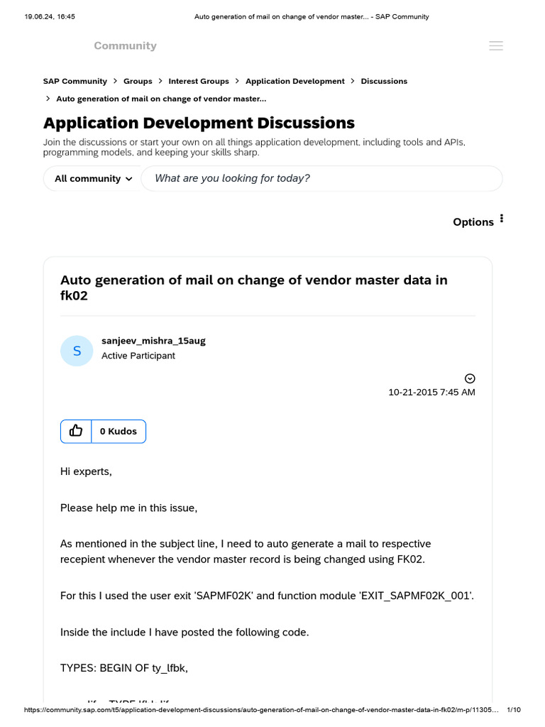 Auto Generation of Mail On Change of Vendor Master... - SAP Community | PDF | Computer ...