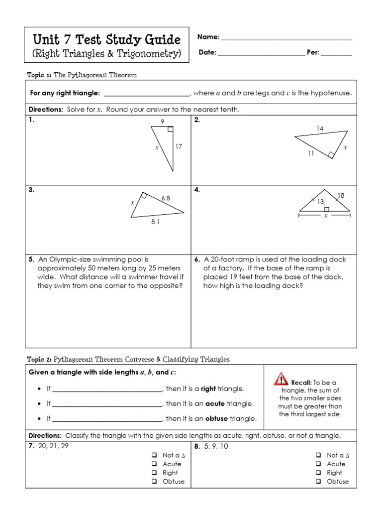 Unit 7 Study Guide | PDF | Trigonometric Functions | Triangle