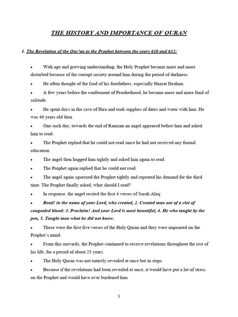 History & Imp. of Quran Detailed Notes | PDF | Quran | Islam