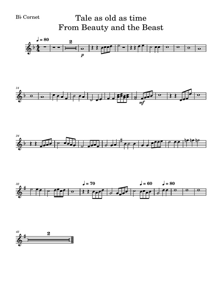 Cornet Sheet Music: Beauty & Beast | PDF