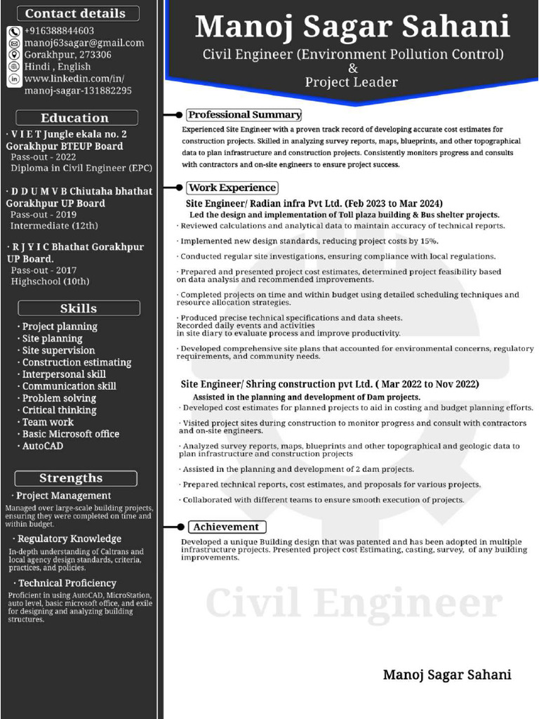Er. Manoj Sagar cv_compressed | PDF