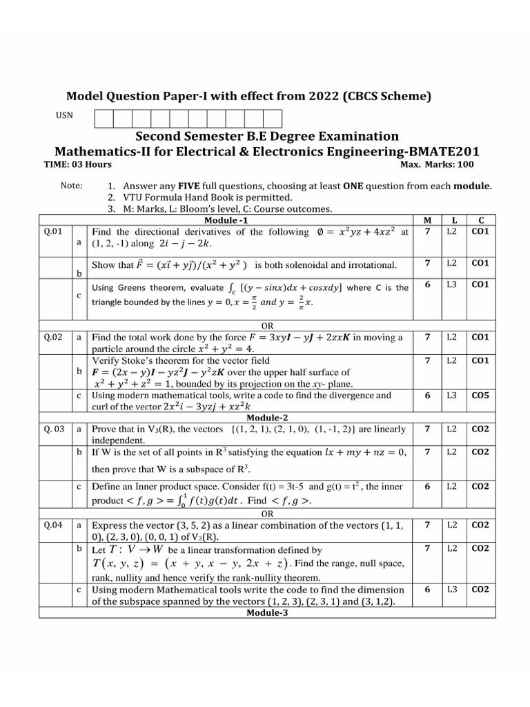 Solution To Model QP - 1 (BMATE201) | PDF