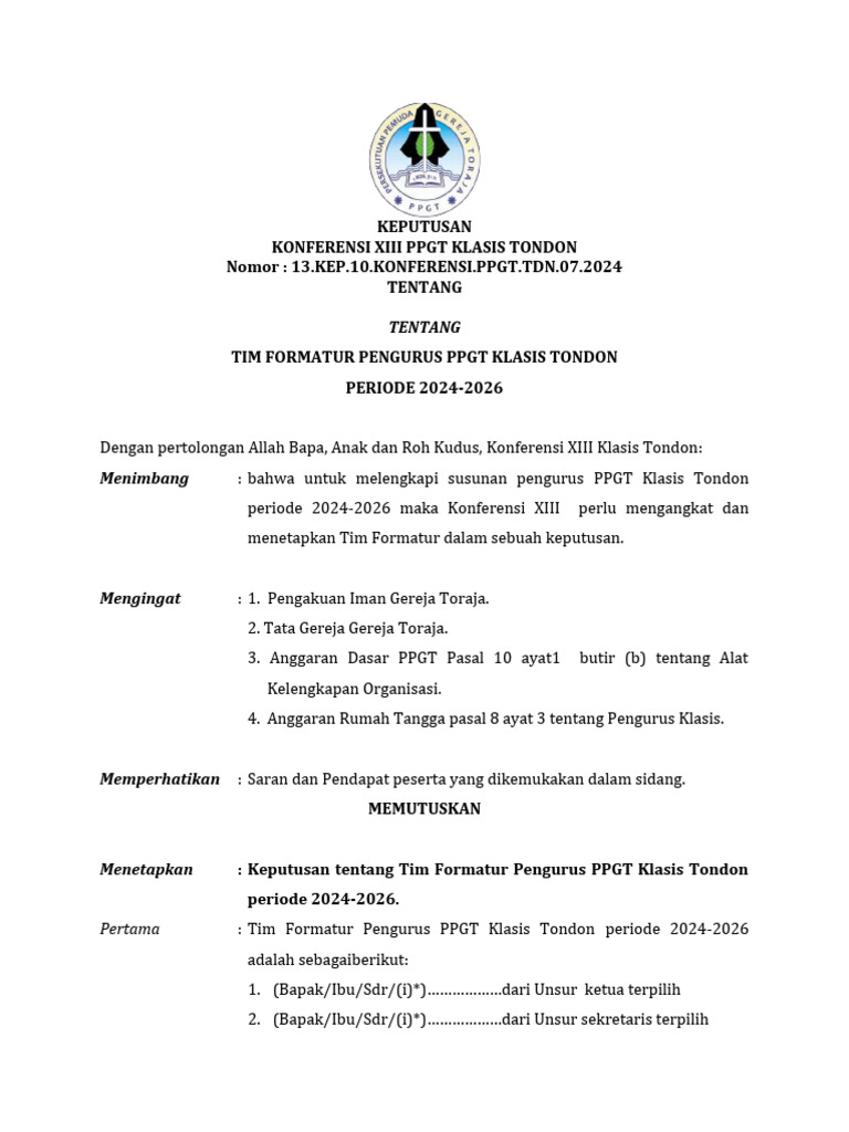 Konsideran Untuk Tim Formatur | PDF