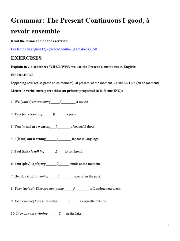 Grammare Present Continu | PDF | Linguistics