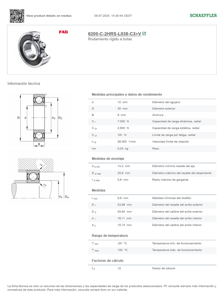 Rodamiento rígido 6200-C-2HRS-L038-C3 | PDF | Ingeniería mecánica