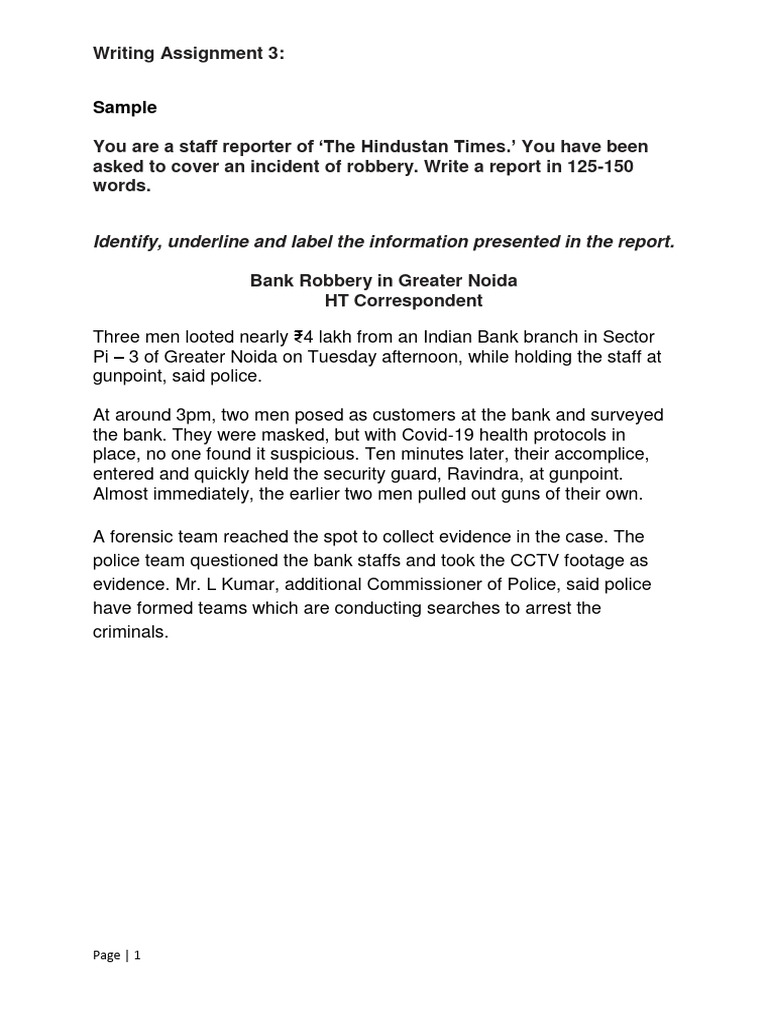 Greater Noida Bank Robbery Report | PDF | Career & Growth | Finance ...