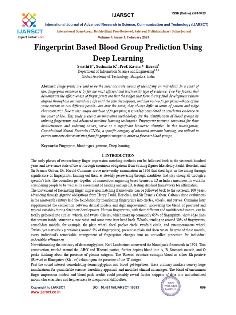 Blood Ijarsct | PDF | Fingerprint | Deep Learning