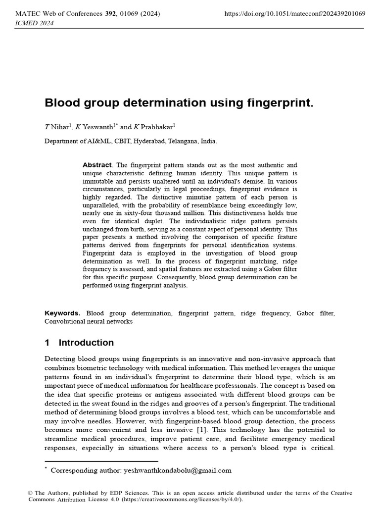 Blood Group Determination Using Fingerprint | PDF | Fingerprint | Deep ...