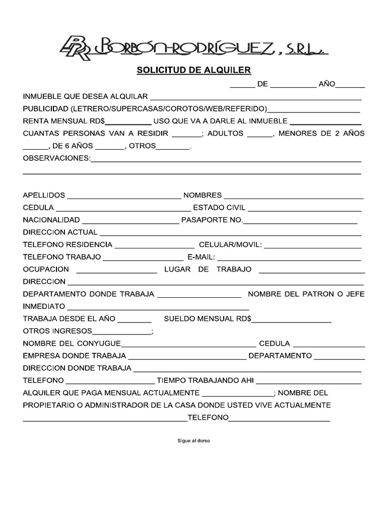 Solicitud de Alquiler Borbon | PDF