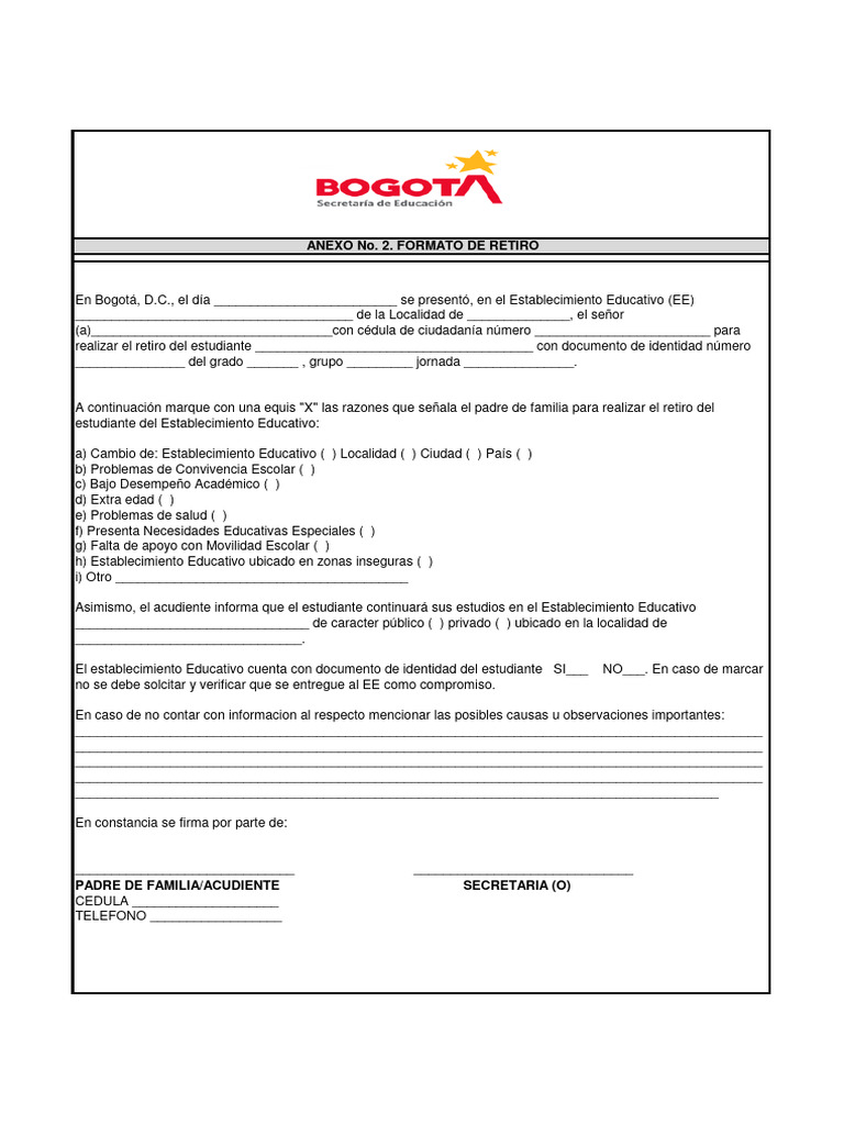 FORMATO RETIRO simat | PDF