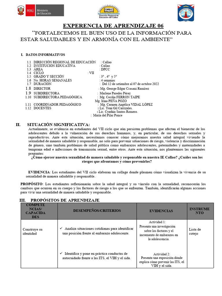 Experiencia de Aprendizaje N°6. | PDF | Evaluación | Aprendizaje