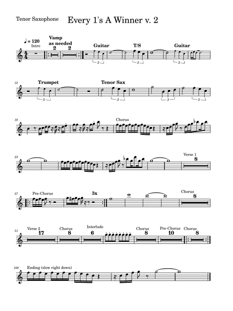 Every - 1's - A - Winner V2-Tenor - Saxophone | PDF | Song Structure ...
