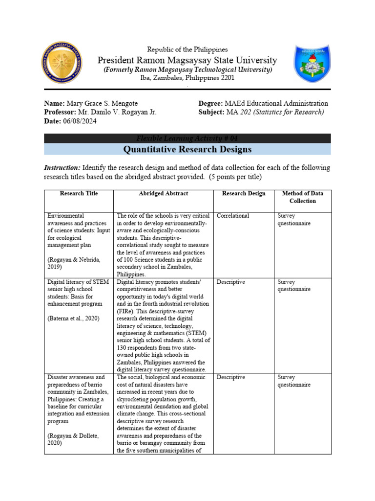 Quantitative Research Designs Overview | PDF | Curriculum | Science