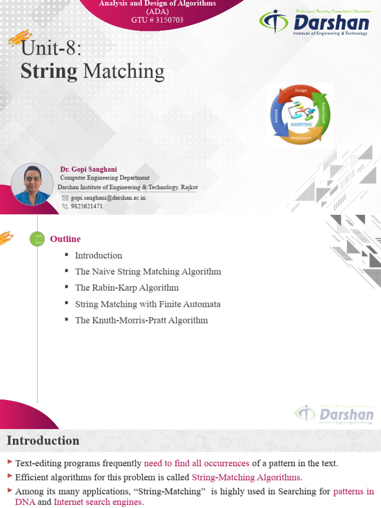 Unit-8 String Matching | PDF | String (Computer Science) | Algorithms And Data Structures