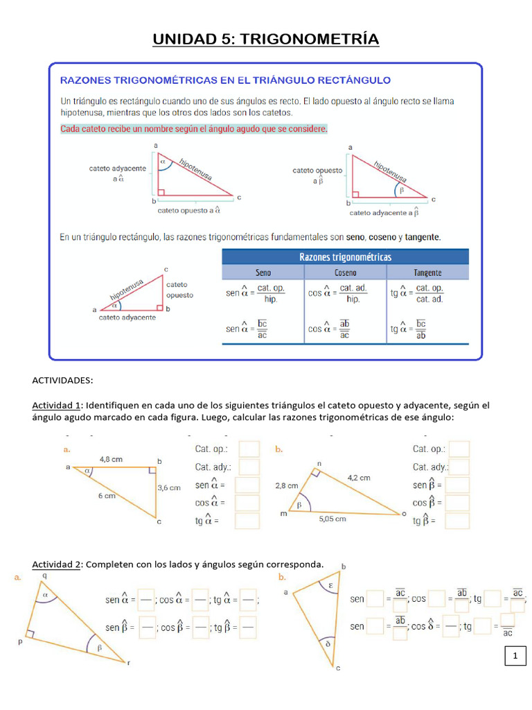 UNIDAD 5 Trigonometria 4to Mise 24 | PDF | Nadando | Trigonometría