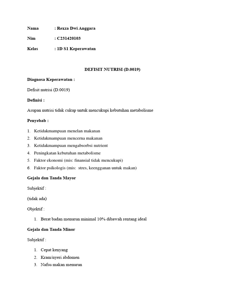 Diagnosa Defisit Nutrisi | PDF | Pengembangan Diri | Kesehatan Holistik