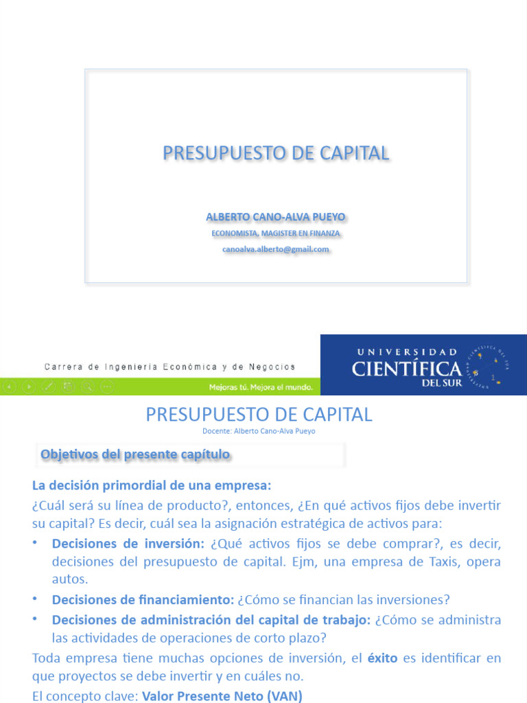 Presupuesto de Capital, Valor Presente Neto y Otros Criterios de Inversión (Autoguardado) | PDF ...