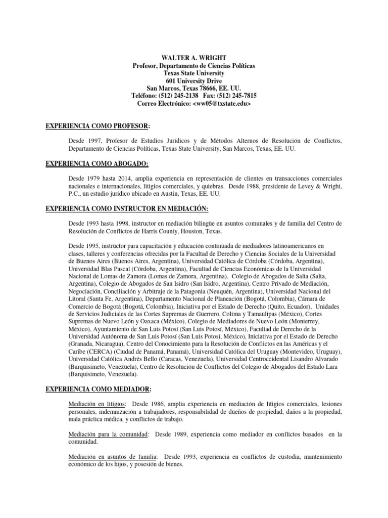 Wright Resume Professor Spanish August-2016 | PDF | Texas | México