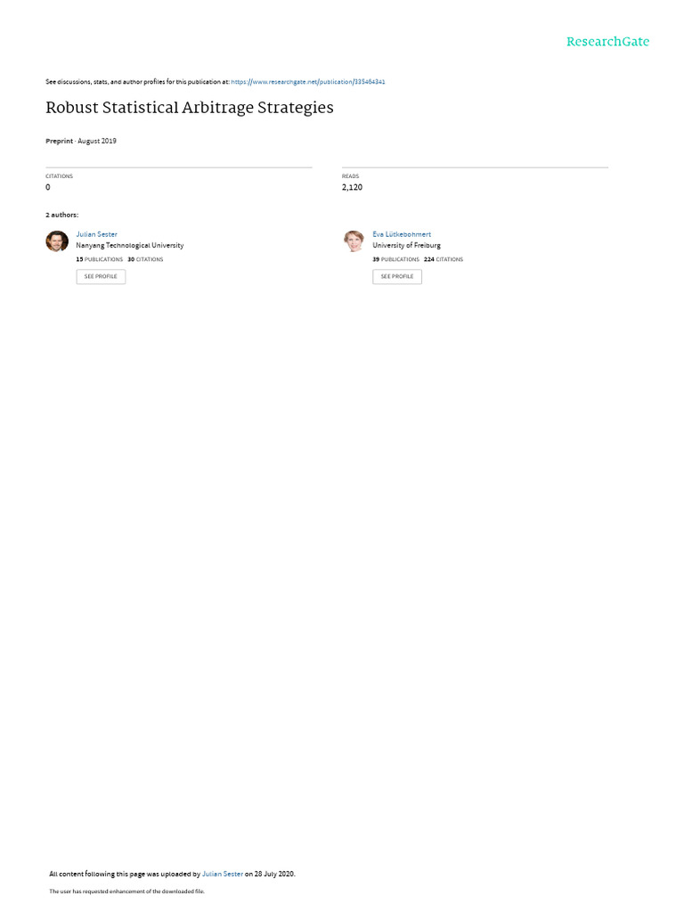 Robust Stat Arb | PDF | Arbitrage | Applied Mathematics
