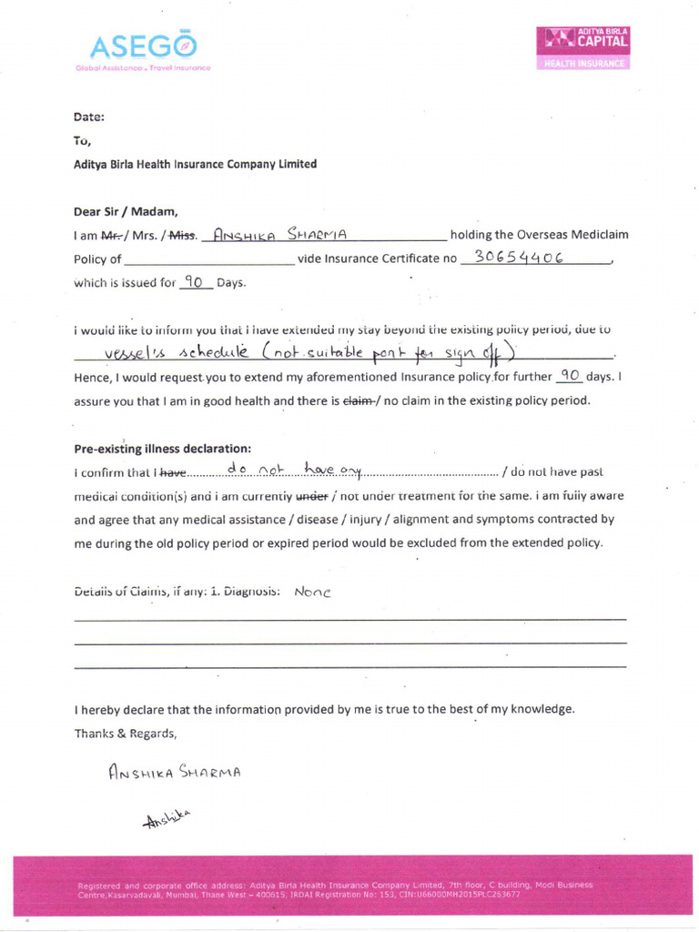 Policy Extension Request Form Pdf