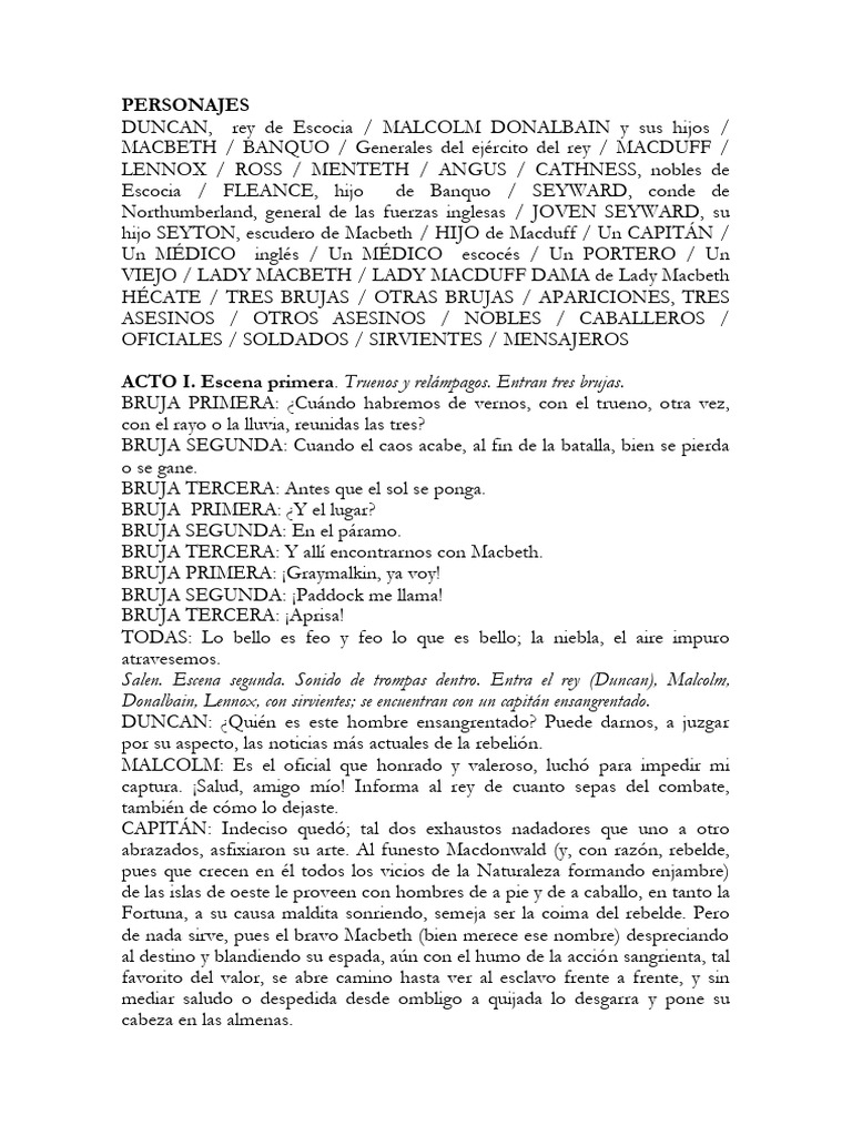 Personajes y Actos de Macbeth | PDF | Macbeth