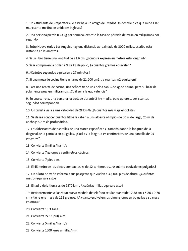 Ejercicios Conversiones | PDF