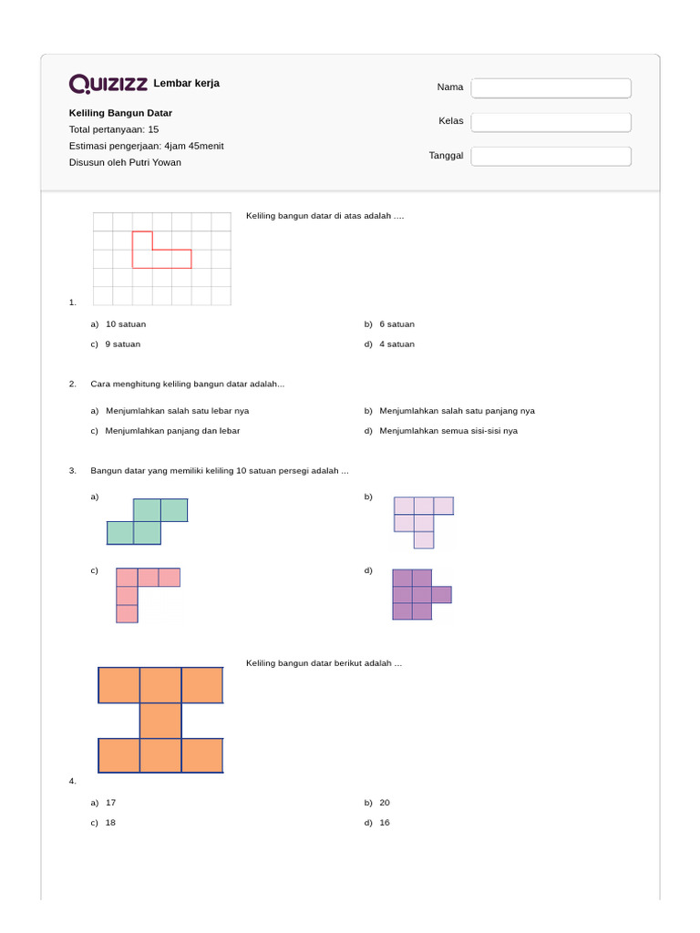 Keliling Bangun Datar - Quizizz | PDF | Metode & Bahan Ajar
