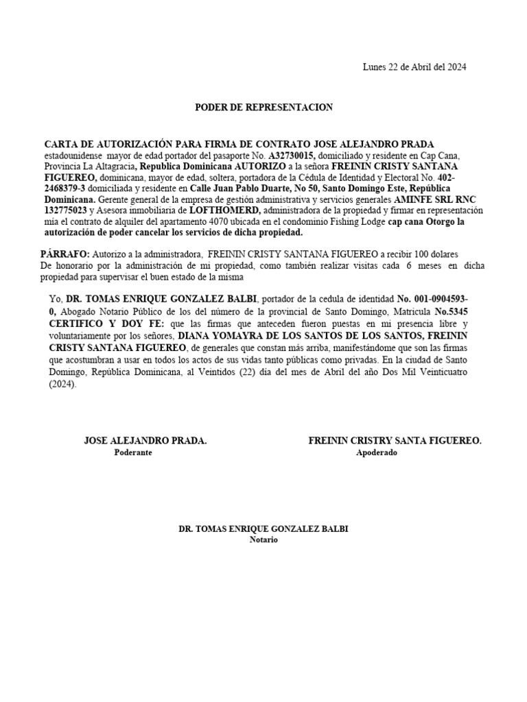 Poder de Reprecentacion Jose Alejandro Prada | PDF