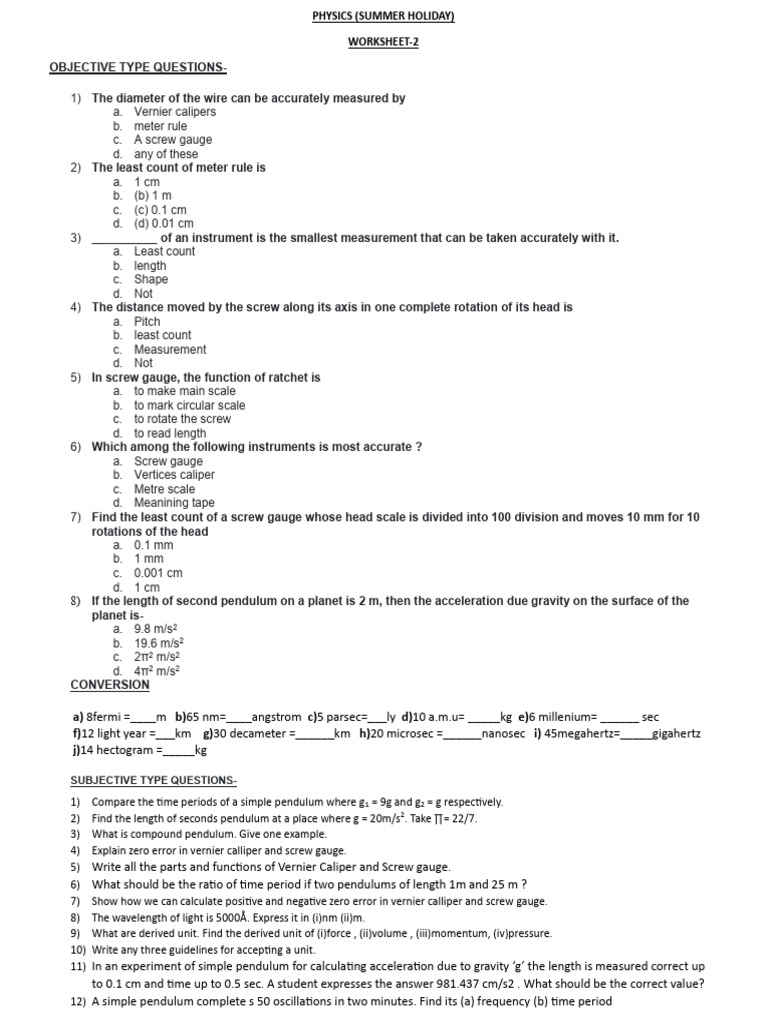 physics summer holidays 1_055111 | PDF | Physical Quantities | Mechanics
