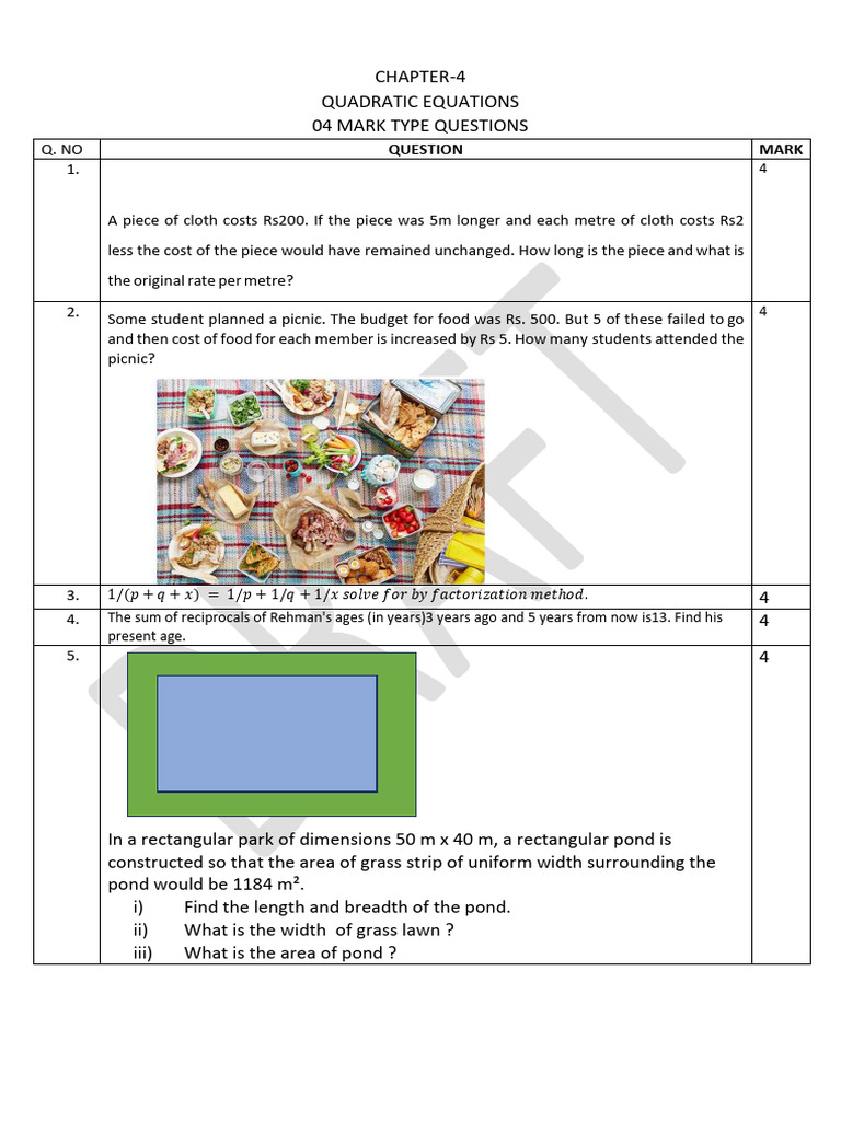 4 Mark Type (Quadratic Equations) | PDF | Speed | Length