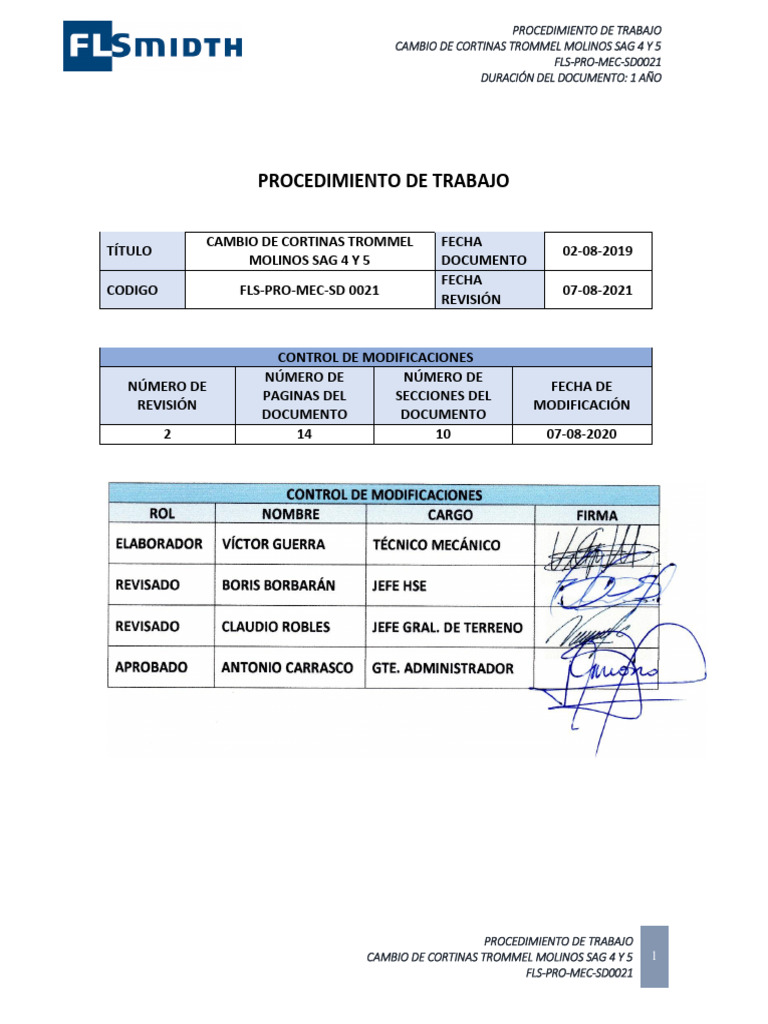 FLS-PRO-MEC-SD0021 CAMBIO DE CORTINAS TROMMEL SAG 4 Y 5. Rev2 | PDF ...