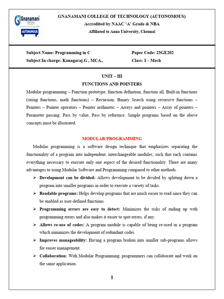 Unit - Iii | PDF | Pointer (Computer Programming) | Parameter (Computer ... Unit - Iii | PDF | Pointer (Computer Programming) | Parameter (Computer ...