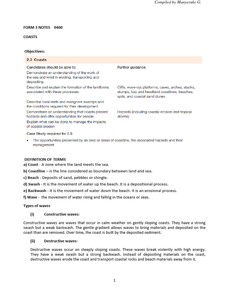 Form 3 Notes Coasts - 035544 | PDF | Coast | Beach