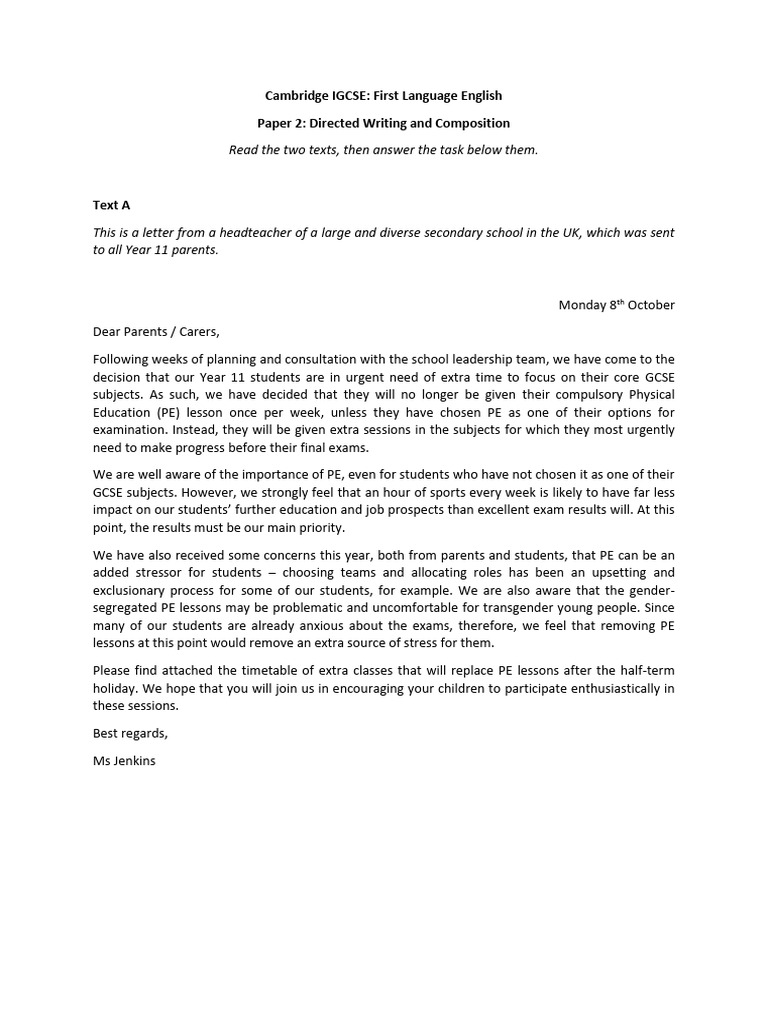 Cambridge IGCSE 0500 Language Paper 2 Mock Exam | PDF | Physical Education