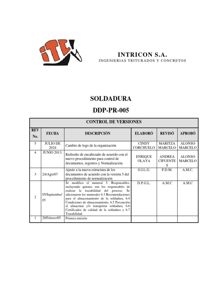 DDP-PR-005 Soldadura V5 | Descargar gratis PDF | Soldadura | Construcción