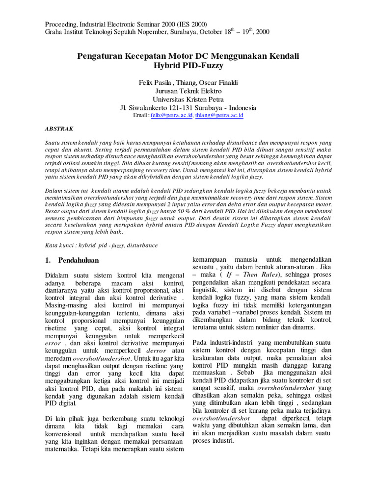 Pengaturan Kecepatan Motor Dc Menggunakan Kendali Pdf Komputer